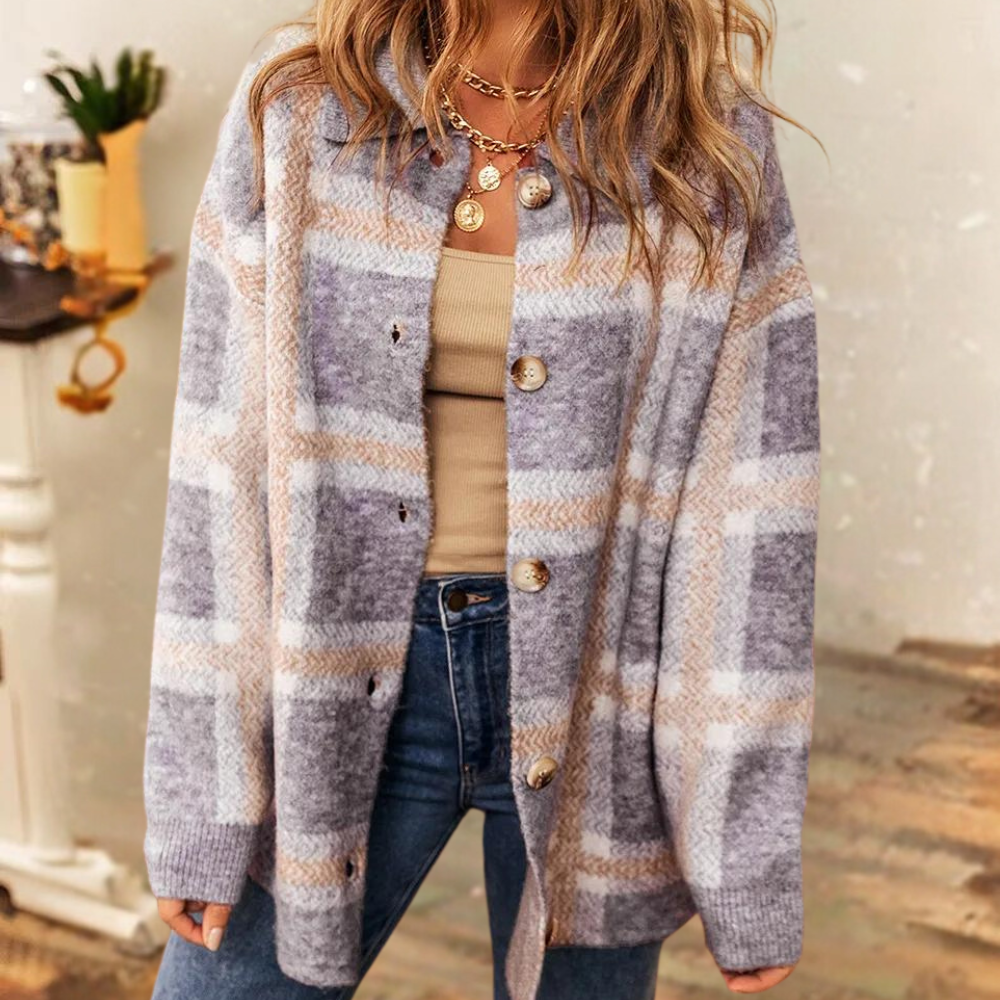 Vesperina - Stylowy damski kardigan w kratę – Modny-swiat
